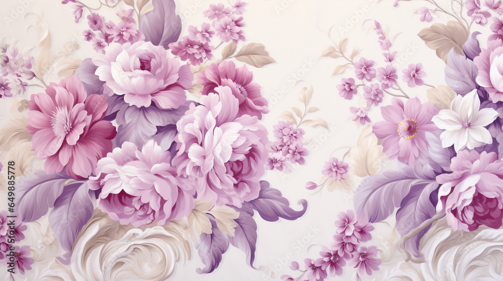 Parisian Inspired Rococo Flower Background in Purple, White, and Pink ...
