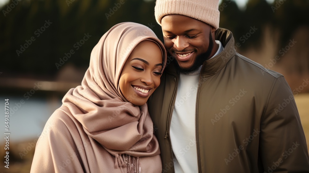 portrait, a young Muslim couple showcases their affectionate bond ...