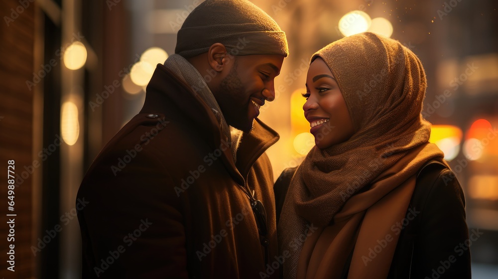 portrait, a young Muslim couple showcases their affectionate bond ...