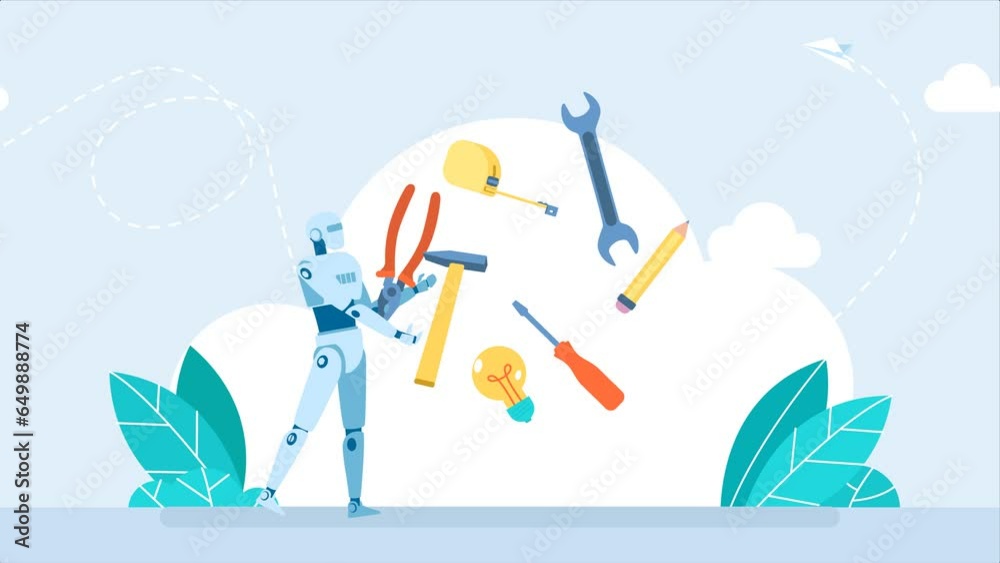 The robot juggles many tools at once. The success of Artificial Intelligence in business. A ...