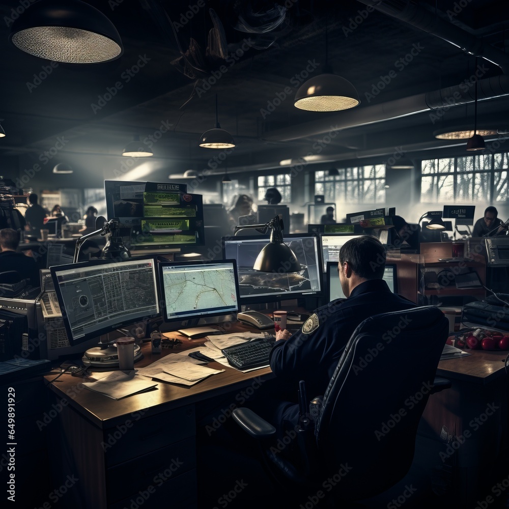 Modern Law Enforcement: An Officer's Office Amidst Technology Stock ...