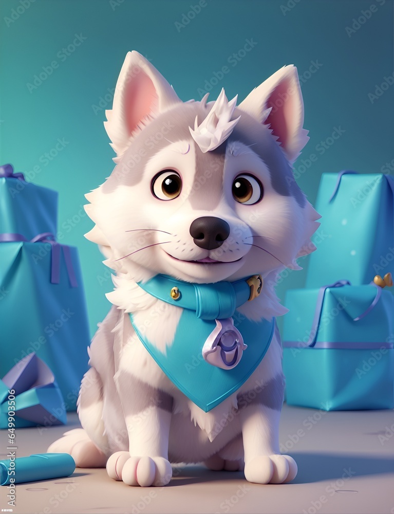 World Animal Day. A cute Kawaii tiny hyper realistic Husky puppy with a ...