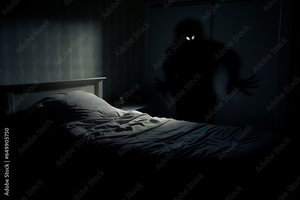 Horror, insomnia, states of mind, nightmares concept. Evil shadow ...