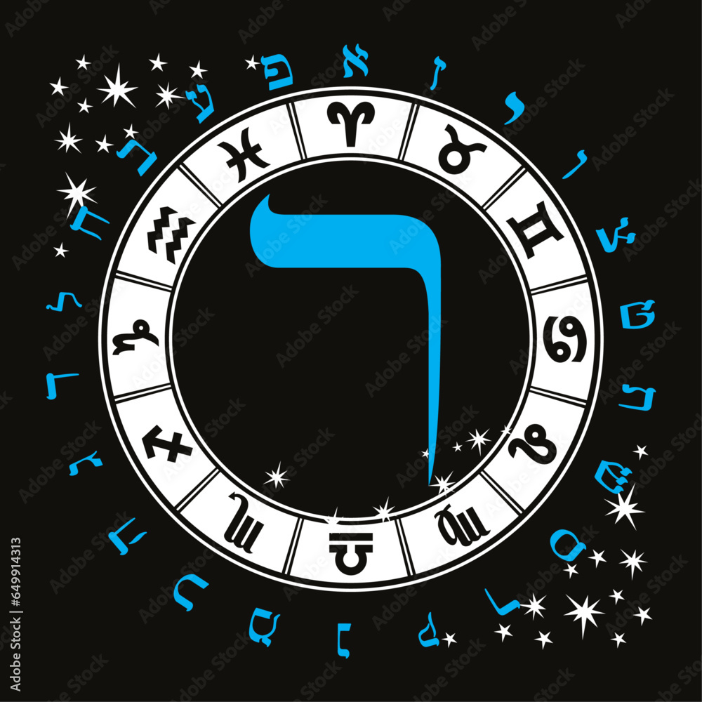 Vector illustration of the Hebrew alphabet and zodiac signs. Hebrew ... Vector illustration of the Hebrew alphabet and zodiac signs. Hebrew ...