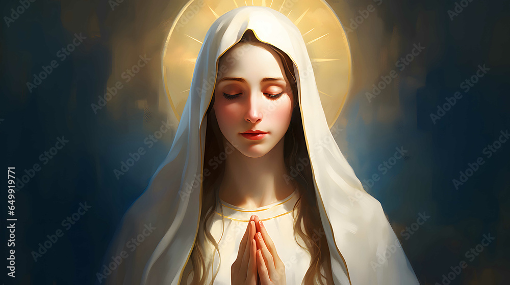 Virgin Mary, religious painting illustration. The image of the holy ...