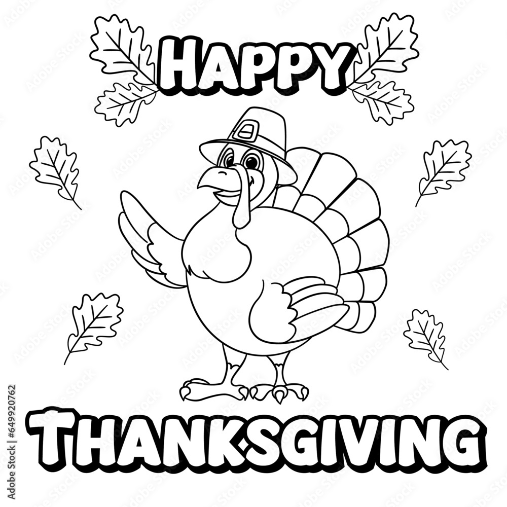 Cute cartoon turkey wearing a pilgrim hat wishes happy thanksgiving day ...