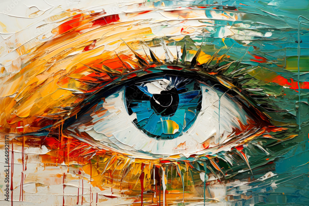 Artistic oil painting of an eye with a heart in the center Stock ...