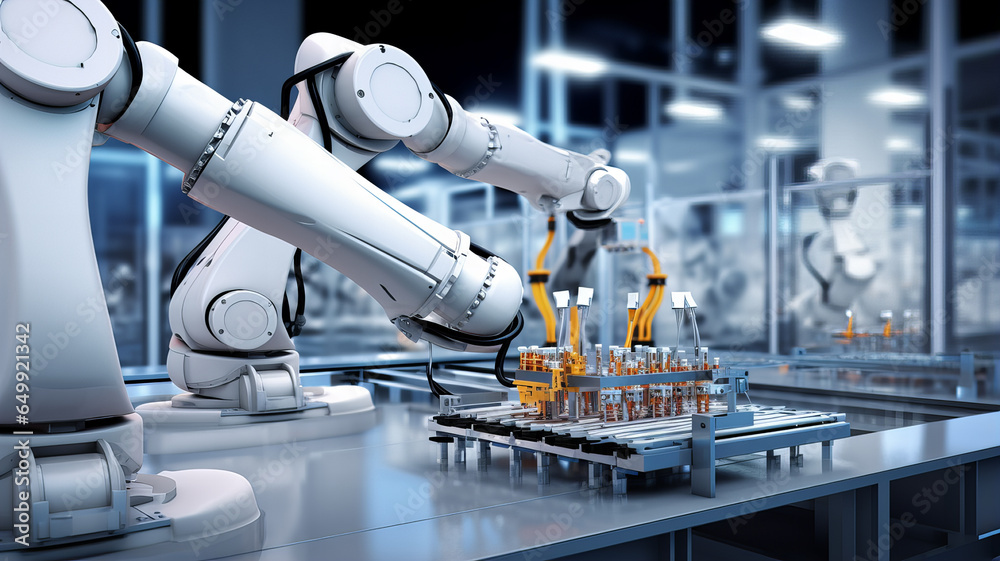 Smart factory, AI-driven automation. Machine learning, Robotics ...