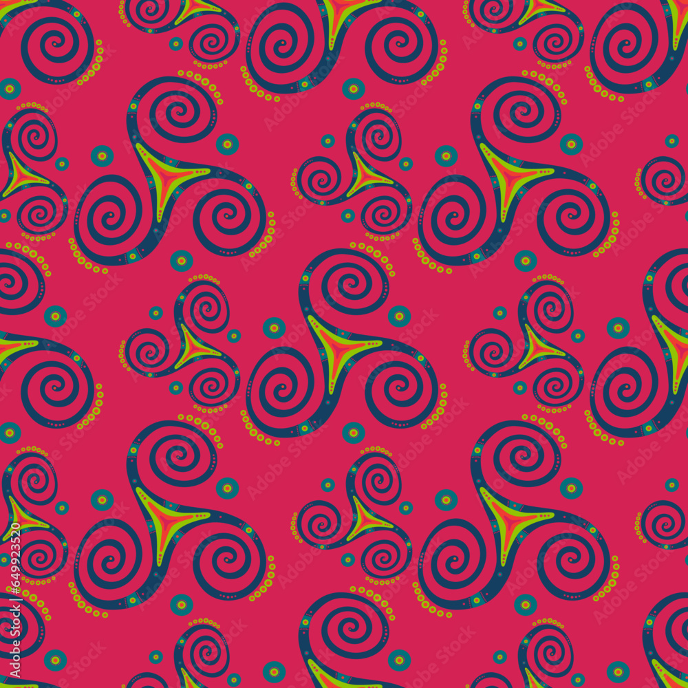 Neolithic triple spiral celtic triskele rotating symbol repeating ...