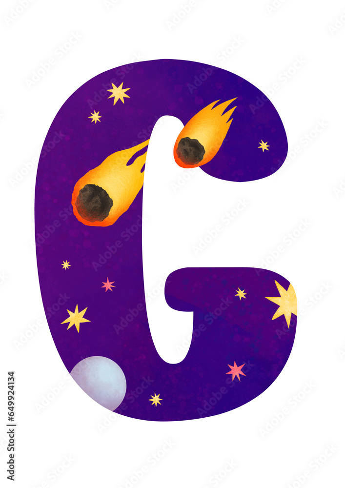 Space cosmic letter G. Isolated on white background. Children ...