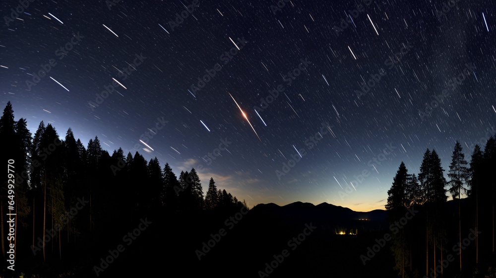 Multiple meteors entering Earth's atmosphere, "shooting stars, " a ...