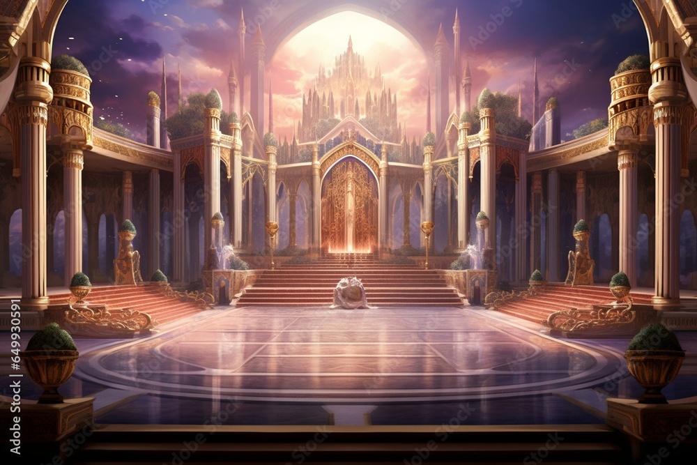 Illustration of a scene depicting a throne room from the biblical ...