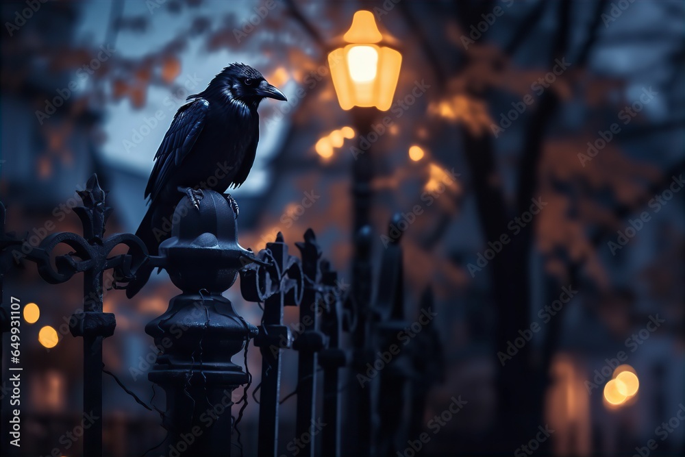 Spooky Scary Raven Bird Crow Old Vintage Wrought Iron Gateway Halloween ...