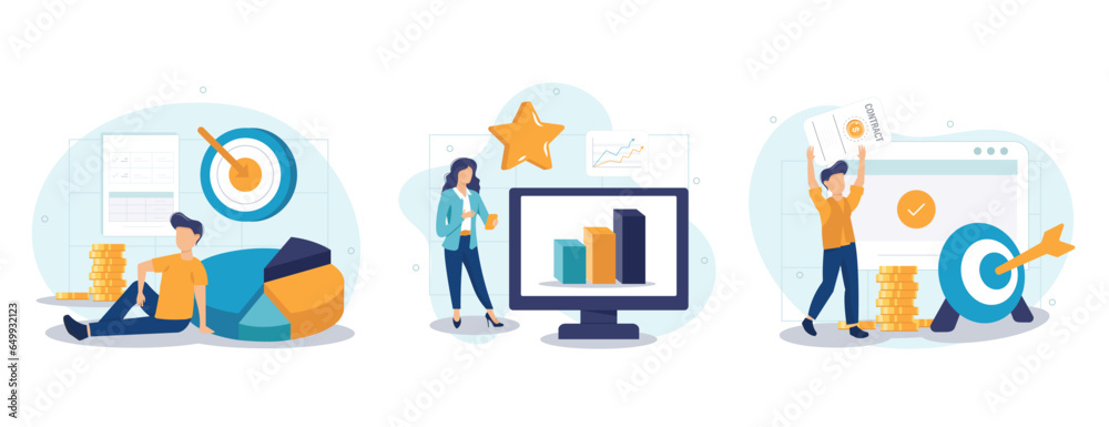 Business goals illustration set. Characters setting task, goal and ...