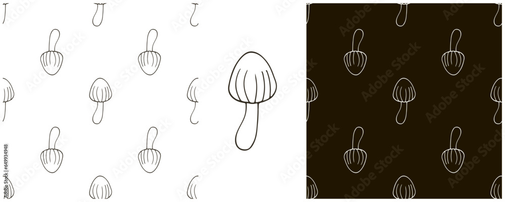 Monochrome Illustration in hand draw style. Set Seamless pattern and ...