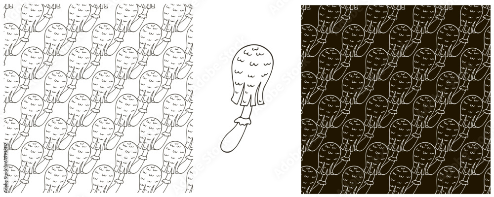 Monochrome Illustration in hand draw style. Set Seamless pattern and ...