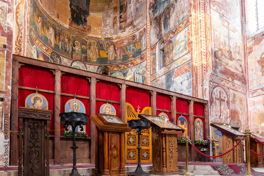Gelati Monastery inside view of the main nave with altar, apse and ...