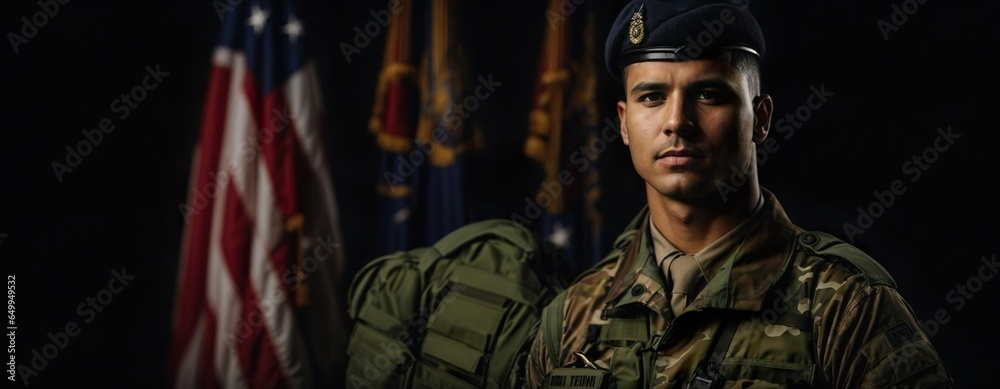 Portrait of male American soldier in his combat uniform. US Soldier in ...