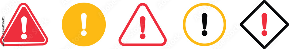 danger warning icon in line and flat set isolated on transparent ...