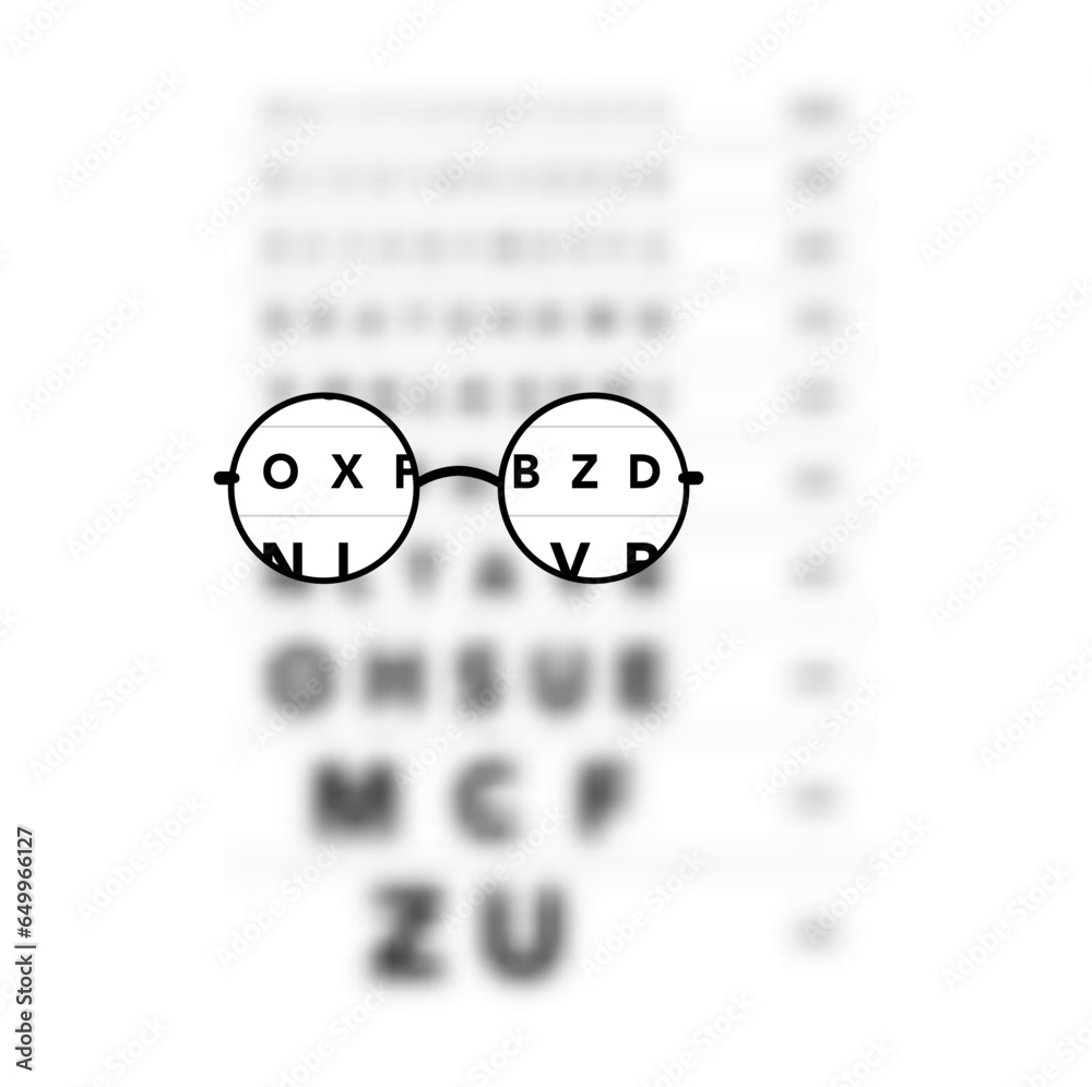 Poster Glasses Optician In Monoyer chart Eye test blurred, Vision Of ...