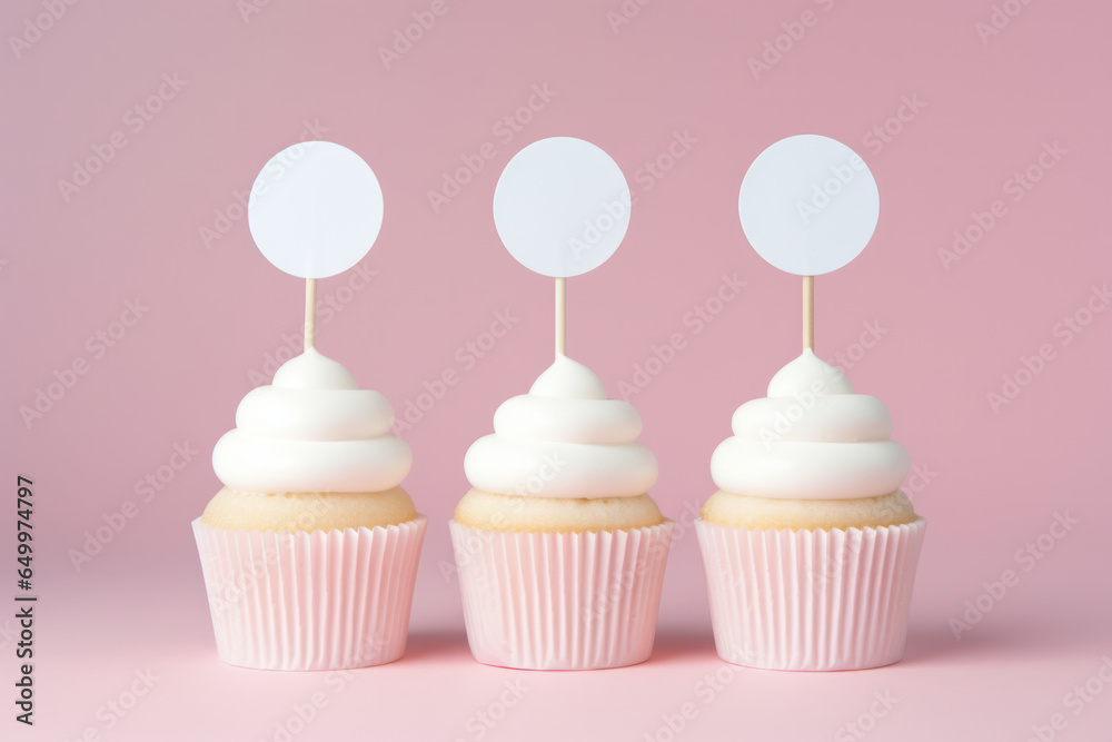 Blank White Round Cupcake Toppers Mockup on Pastel Background, Empty ...