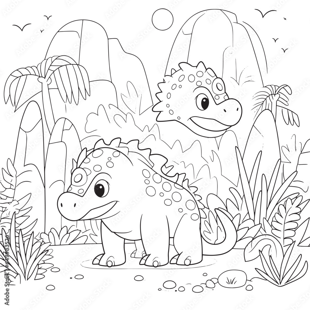 baby cute dinosaur cartoon coloring pages, Black and white coloring ...
