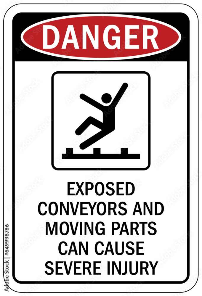 Conveyor warning sign and labels exposed conveyors and moving parts can ...