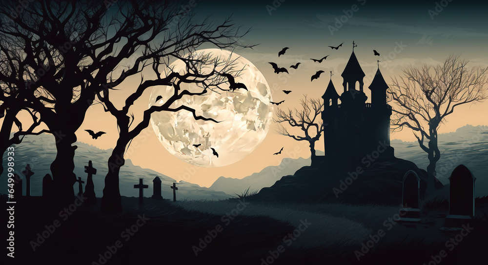 A spooky banner background concept for Halloween with the silouette of ...