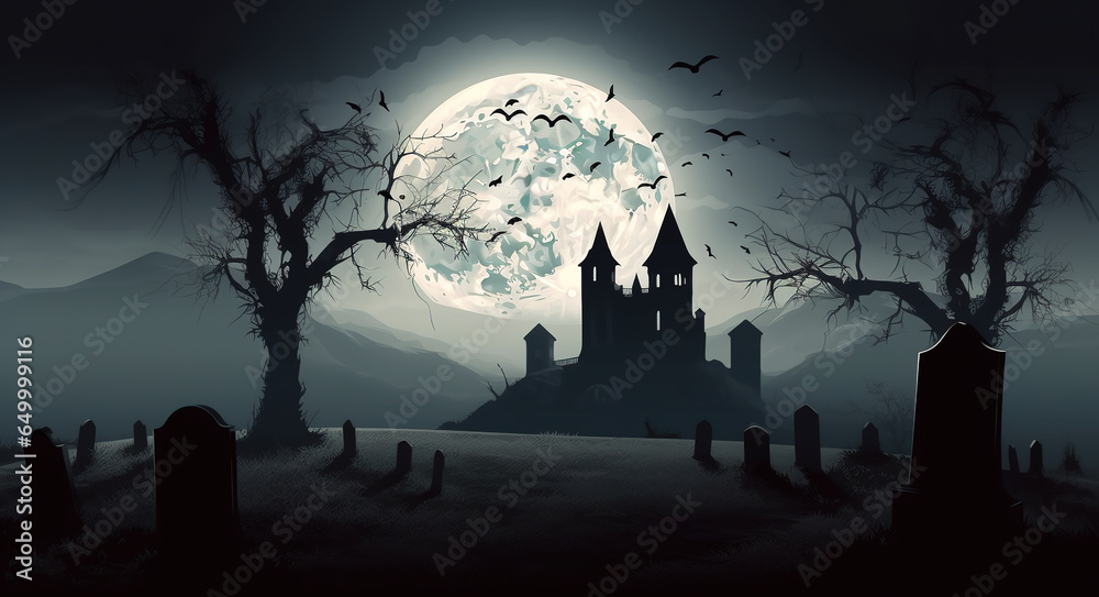 A spooky banner background concept for Halloween with the silouette of ...