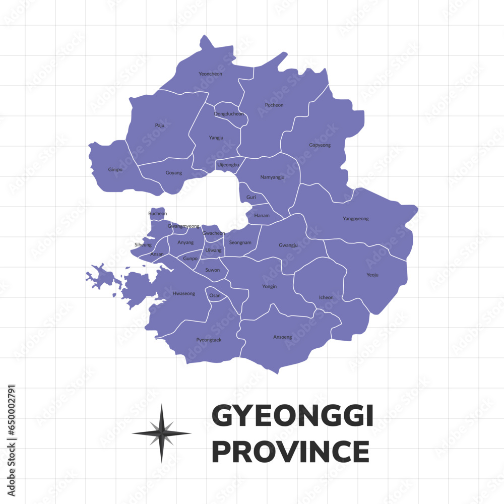 Gyeonggi Province map illustration. Map of cities in South Korea Stock ...