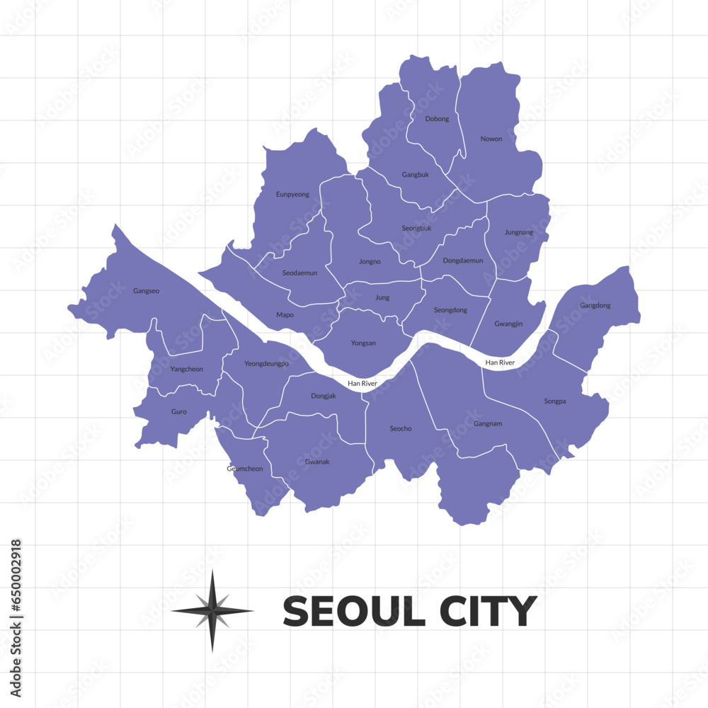 Poster Seoul City map illustration. Map of the City in South Korea ...