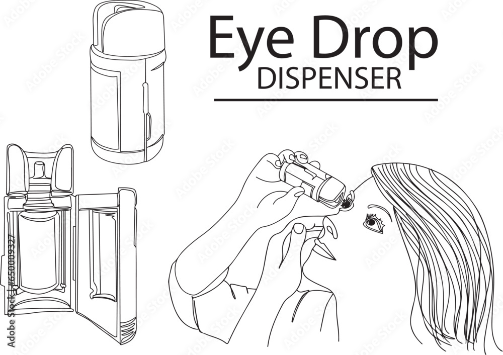Vector Icon of Eye Drop Dispenser in Linear Style, Woman Applying Eye ...