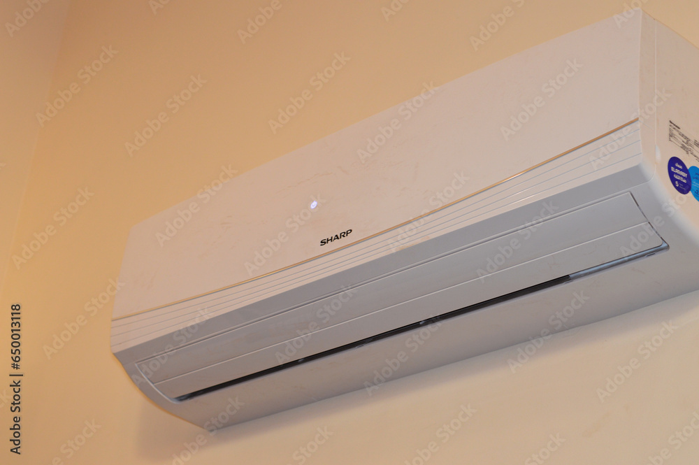 Cairo, Egypt, September 17 2023: Sharp air conditioner fan for cooling ...