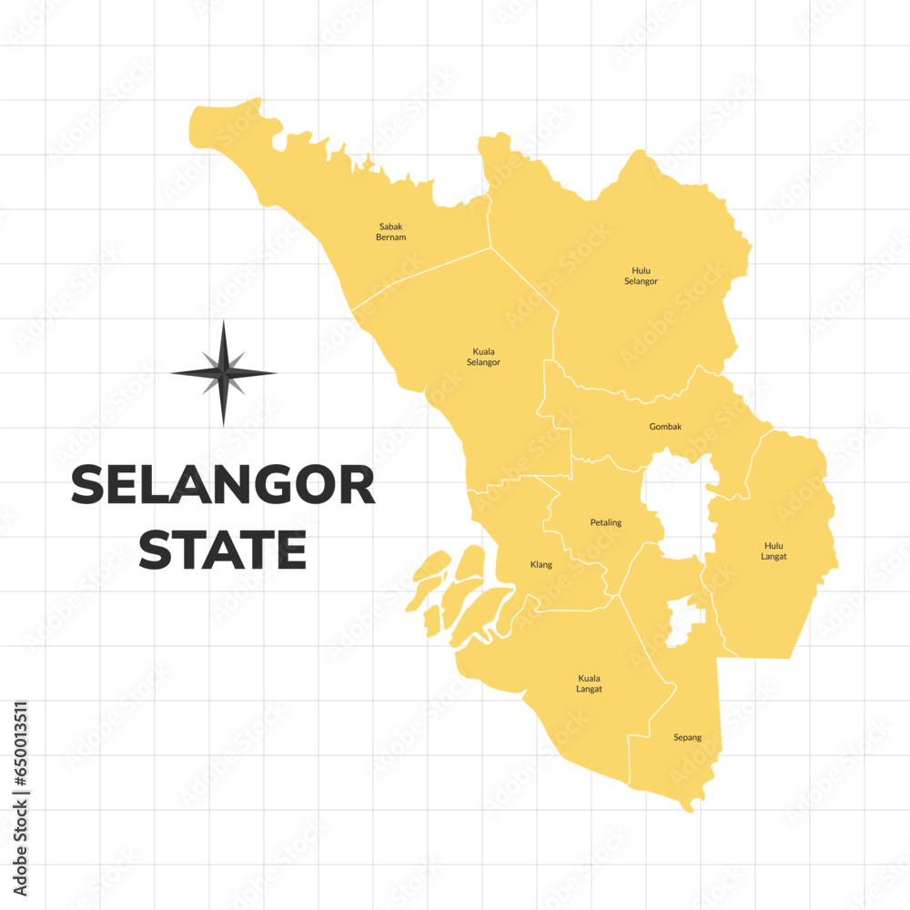 Selangor State map illustration. Map of state in Malaysia Stock Vector ...