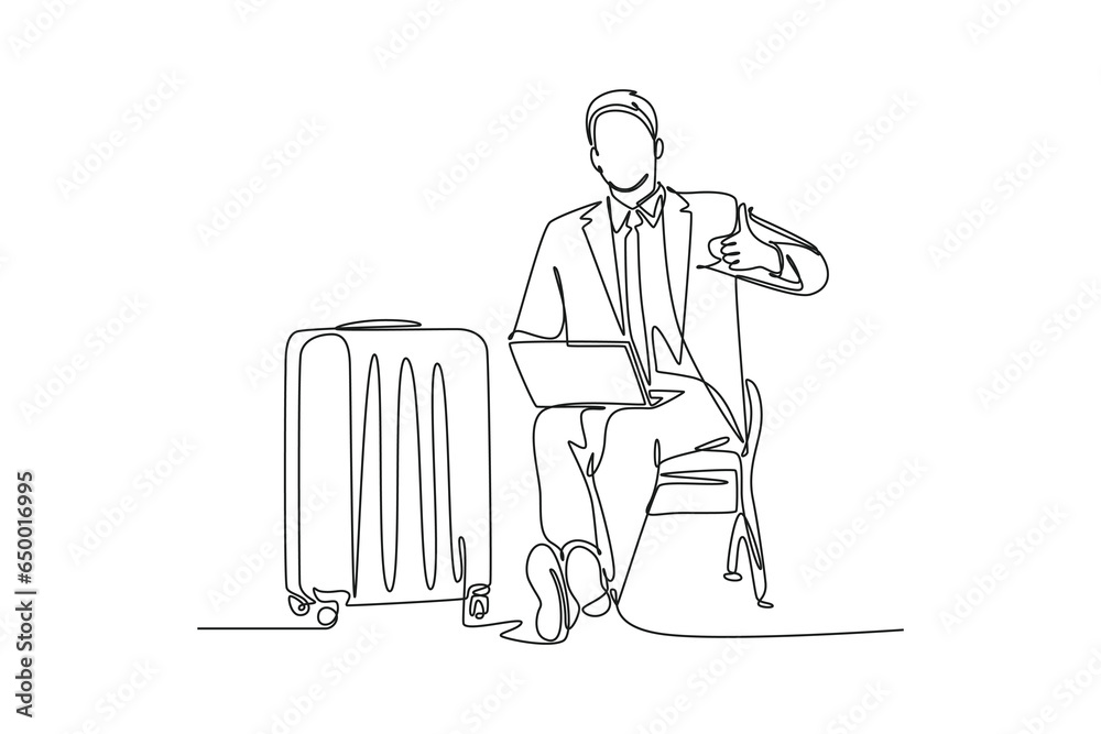 Continuous one line drawing young happy businessman giving thumbs up ...