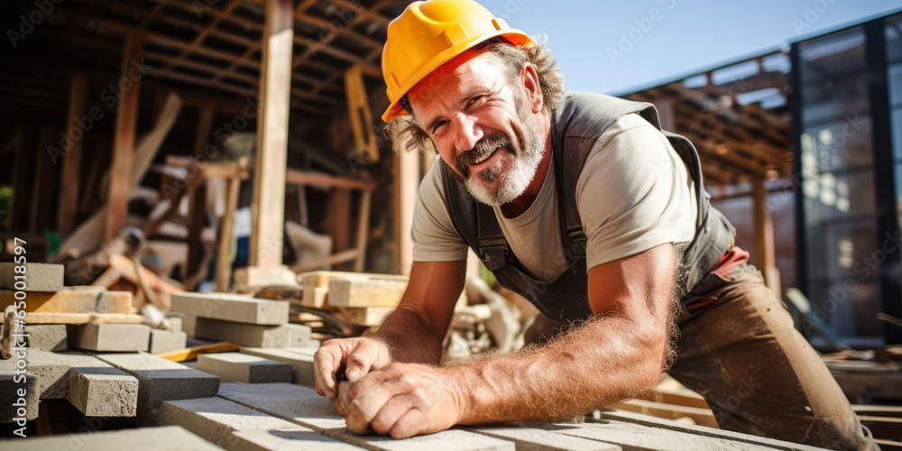portrait of Brickmason and Blockmason, who lays and binds building ...