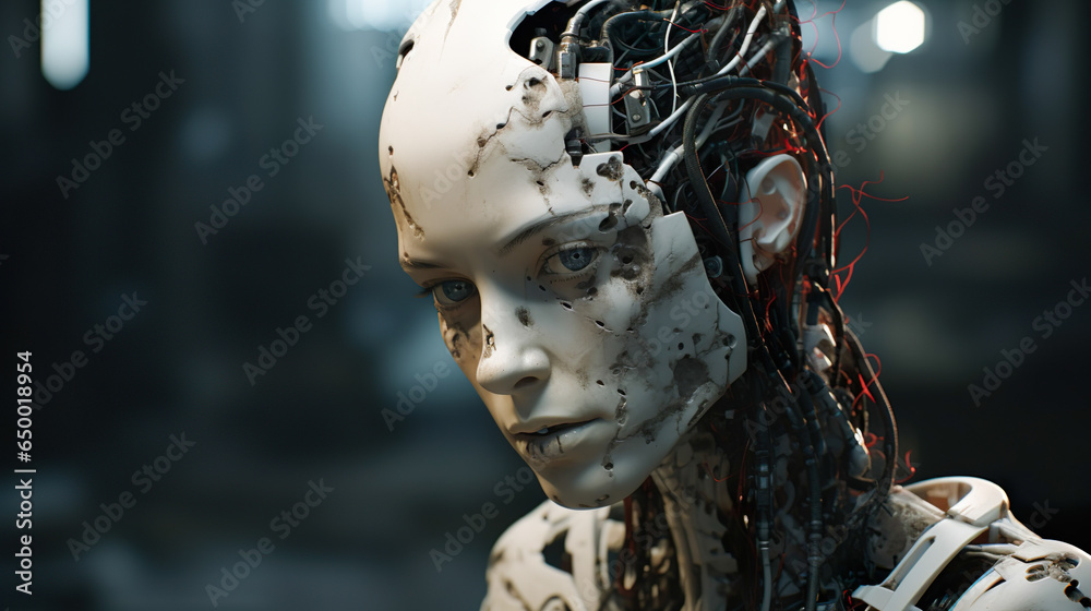 破壊されたアンドロイドの顔 Stock-Illustration | Adobe Stock