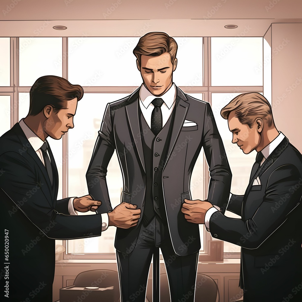 Clipart of fashion designers fitting a tailored suit on a male model ...