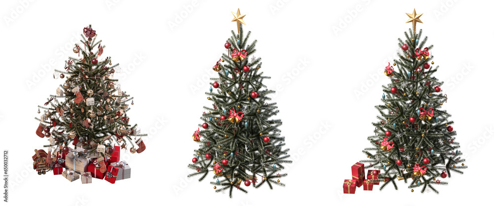 Christmas tree with decorations, isolate on a transparent background ...