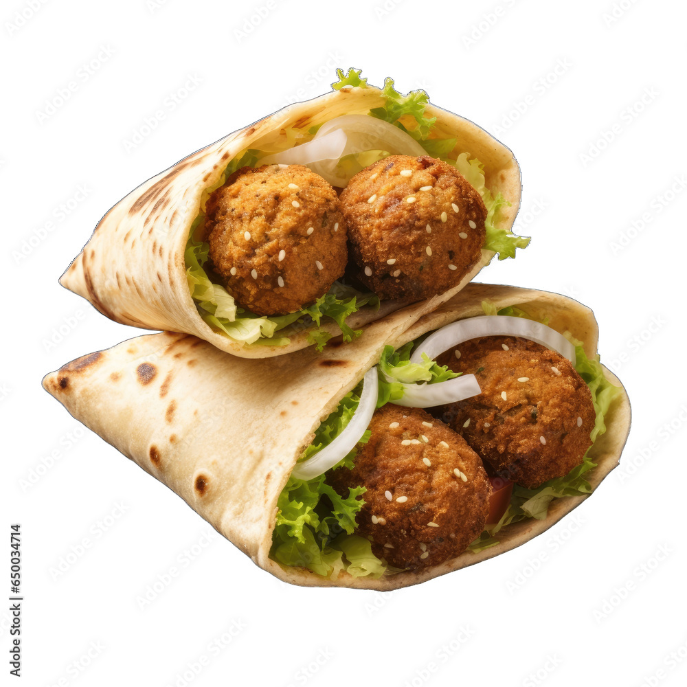 fresh falafel balls inside with pita bread, pita sandwich isolated on ...