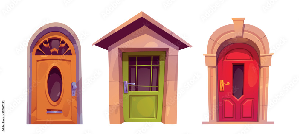 Set of colorful front doors isolated on white background. Vector ...
