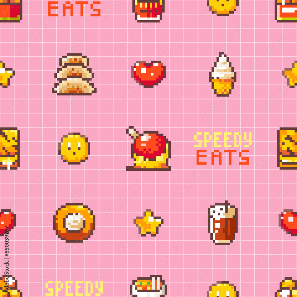 80s 90s Inspired Seamless Food Patterns - From Iced Coffee and Cookie ...
