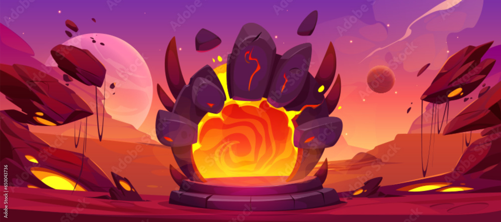 Magic fantasy game door to hell cartoon vector background. Ui teleport ...