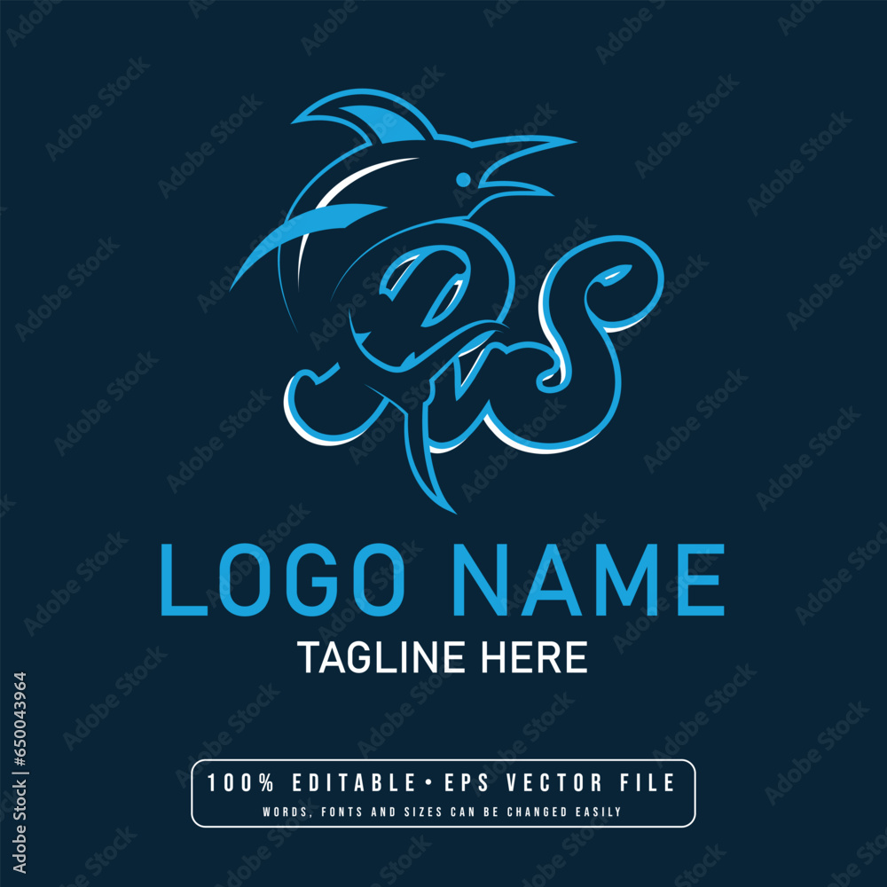 Editable shark with Rs letter logo design vector Rs letter shark logo ...