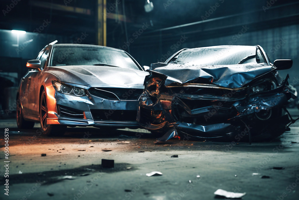 Car accident of two cars, collision of cars. Two cars are damaged after ...