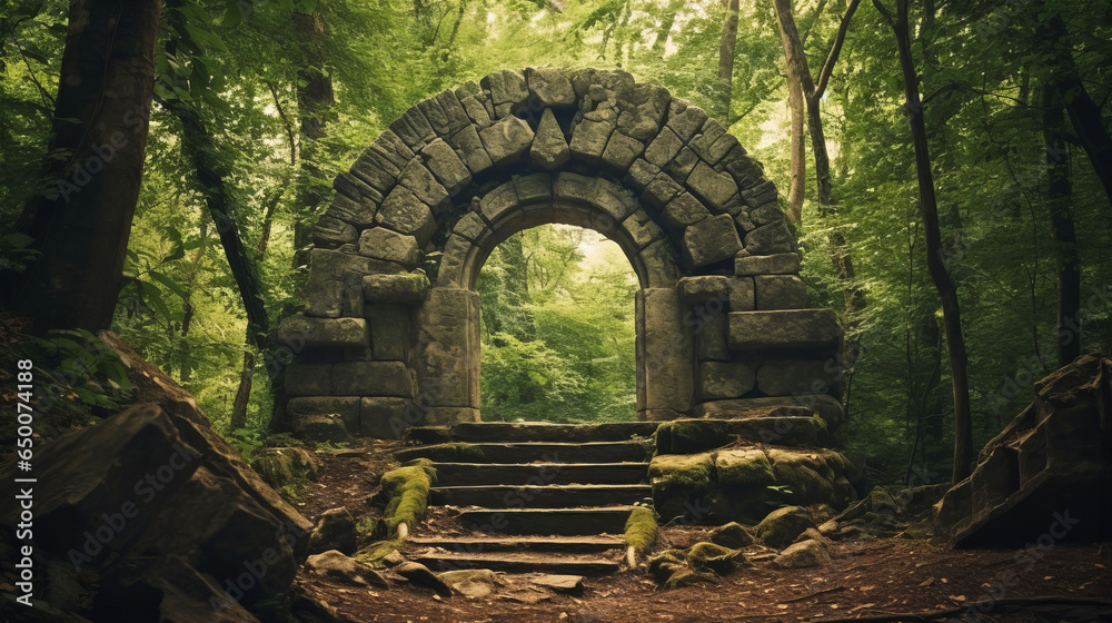 Ancient abandoned stone portal ruins in the forest Stock Photo | Adobe ...