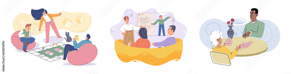 Game together. Family fun. Friendship time. Vector illustration. Board ...