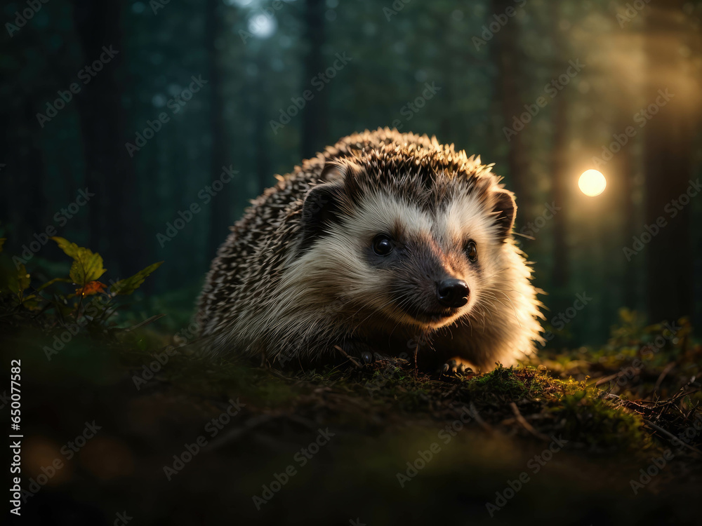 hedgehog Portrait. The hedgehog captured in a close-up shot while the ...