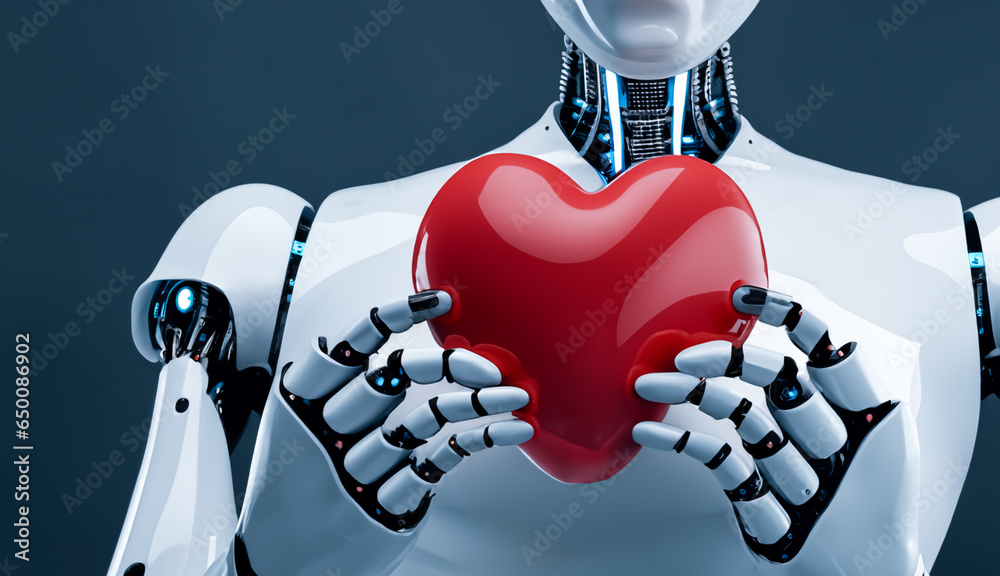 A robot holding a heart in front of its chest. Robot heart, robot love ...
