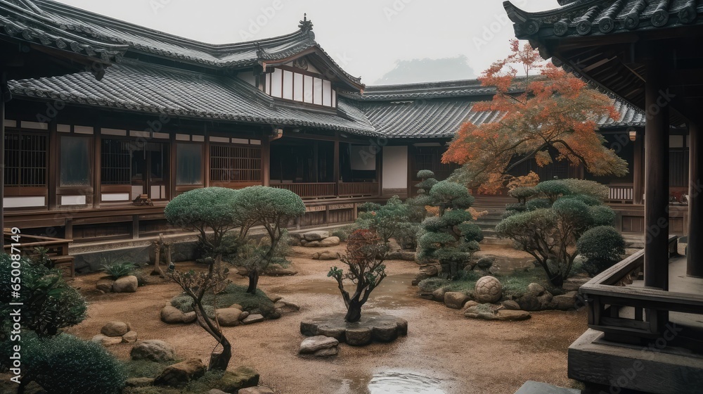 Beautiful traditional Japanese house exterior with a beautiful garden ...